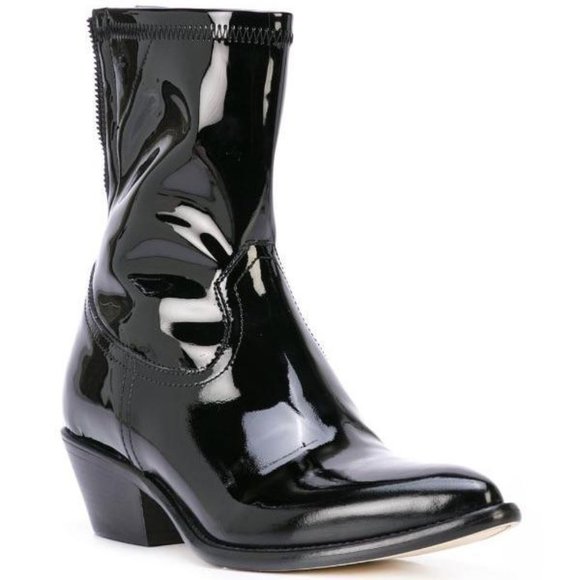 RtA | Shoes | New Rta Denim Patent Leather Ankle Western Black Boots Sz ...